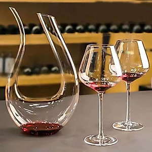 Luxurious 6-Piece Footed Crystal Red Wine Glass and Burgundy Decanter Set for Home, Premium wine glass gift set (Burgundy 6 pieces + U-shaped decanter)