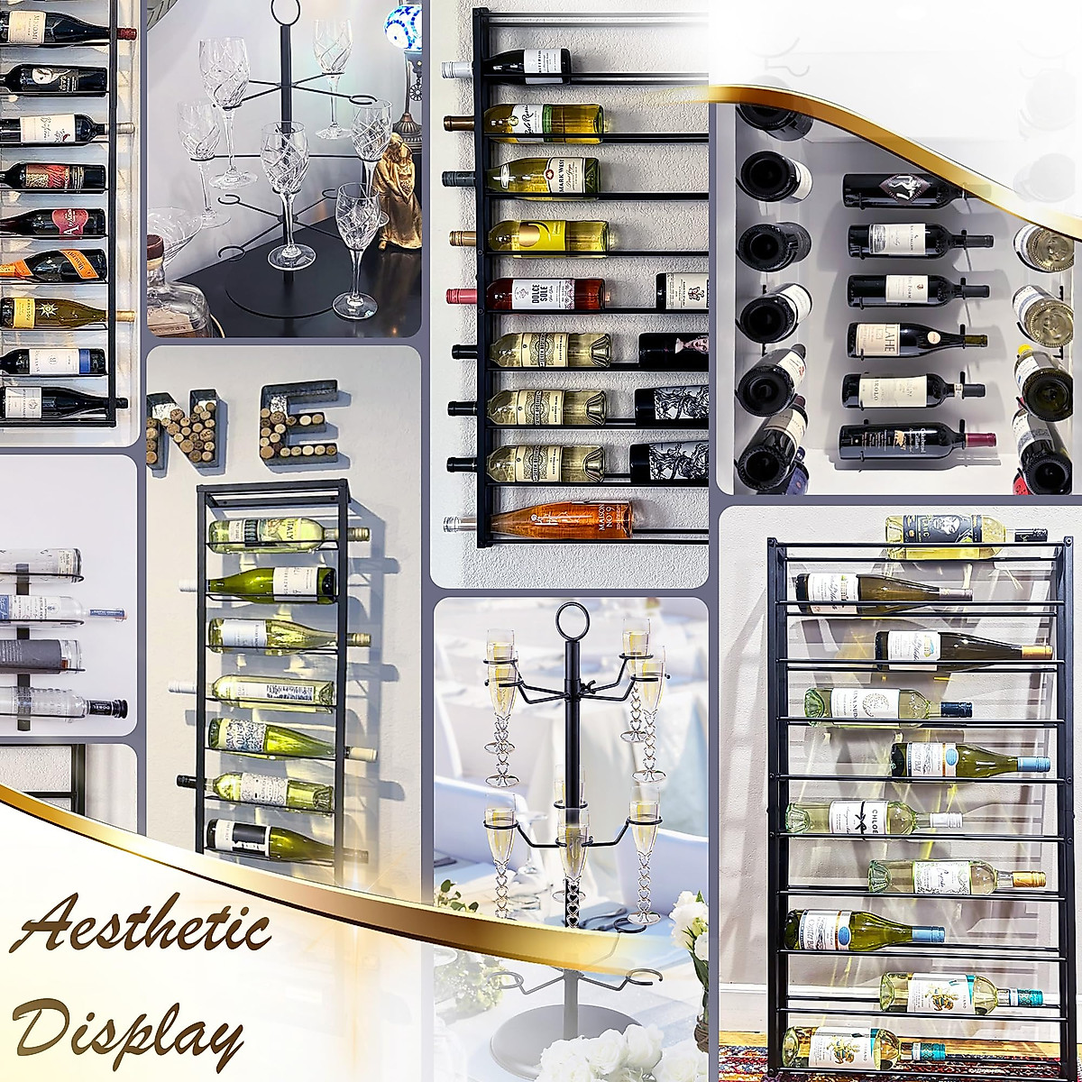 AQAREA Wall Mount Wine Rack Organizer, Wine Holder Wall Mounted, Wine Storage Display, Wine Rack Holder