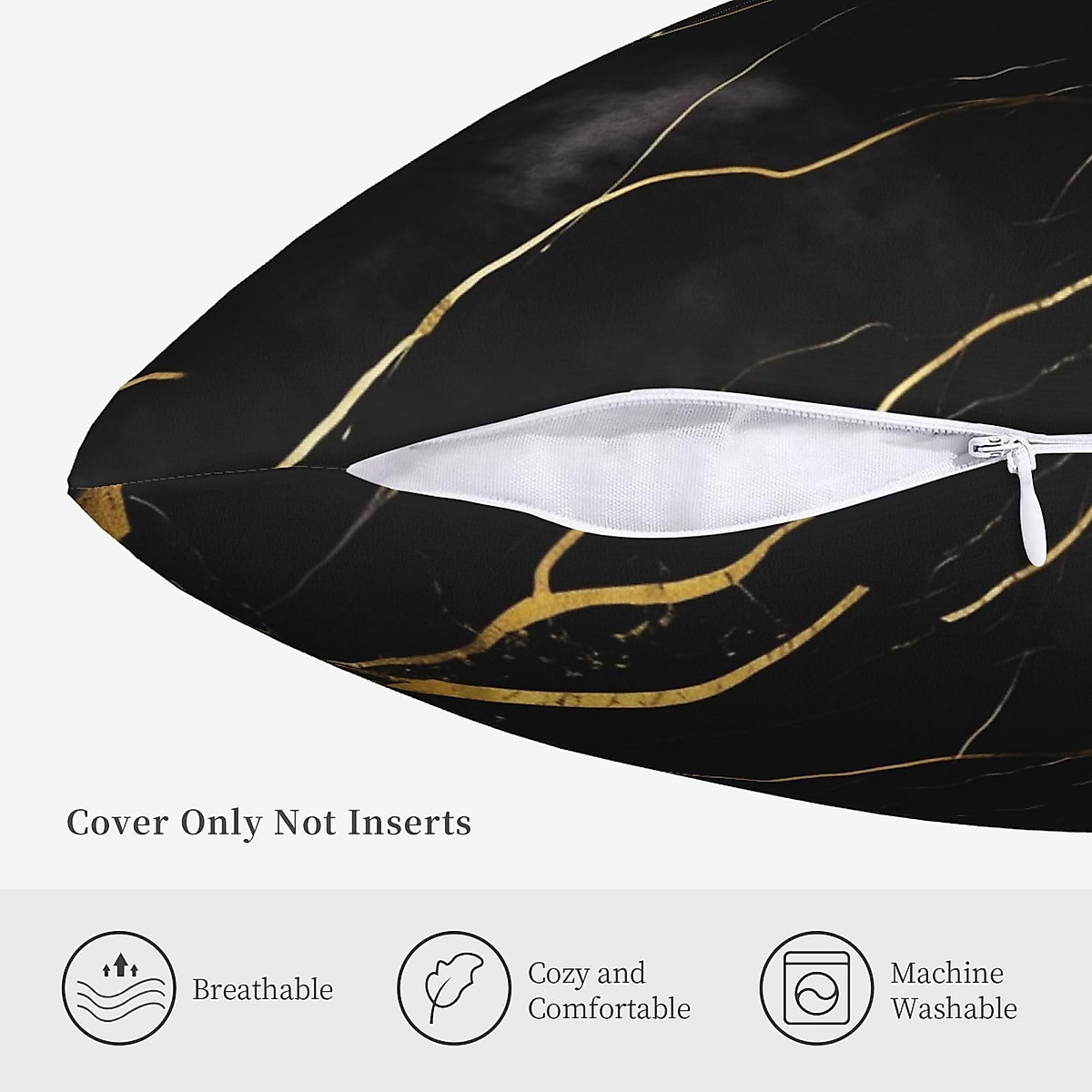 LZQPOEAS Decorative Throw Pillow Covers 22"x22" Square Pillow Covers for Sofa Black Gold Marble Texture Double Sided Throw Pillow Cases Soft Plush Decorative Cushion Cover for Living Room