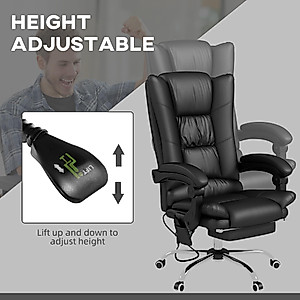 Vinsetto PU Leather Executive Massage Office Chair with 4 Vibration, Computer Desk Chair, Heated Reclining Chair with Adjustable Height, Swivel Wheels, Black