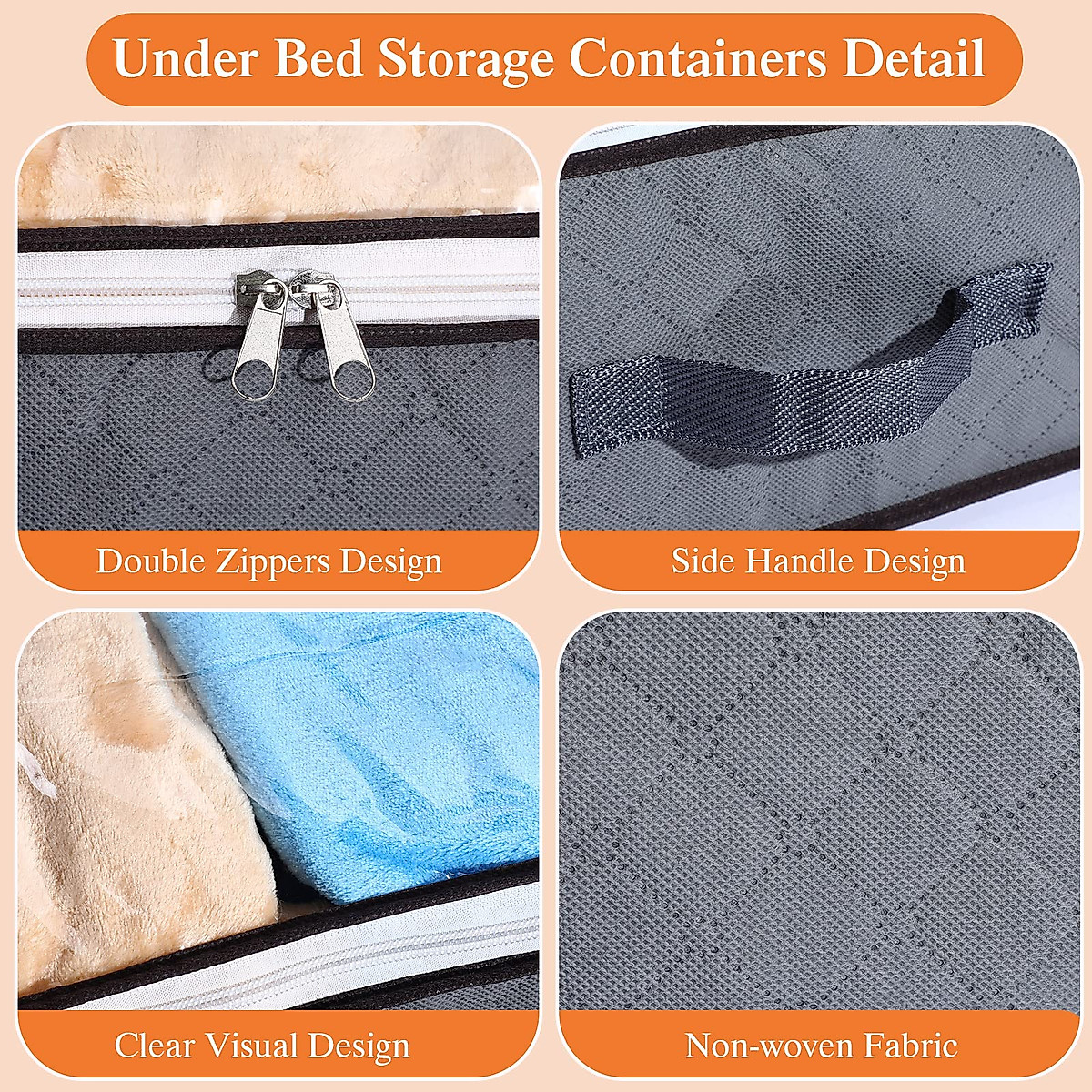 Berlune 10pcs Storage Boxes, 90L Under Bed Storage Containers, Large Clothes Storage Bags with Clear Window, Toy Organizers for Bed, Pillows, Blankets, Pets Supplies