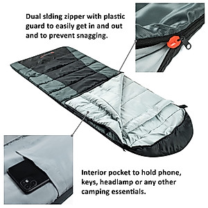 Alpine Swiss 0°C (32°F) Sleeping Bag Lightweight Waterproof with Compression Sack Adults All Seasons Camping Hiking Backpacking Travel Outdoor Indoor Black Gray