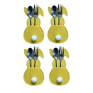 Zhongdawei Easter Cutlery Holder, 16Pcs Easter Bunny Cutlery Bags Rabbit Flatware Holder Tableware Utensil Storage Bags for Home Party Tabletop Wedding Festival