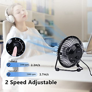 Zuvas Desk Fan Quiet Small USB Fan 360° Rotation Portable Table Fan 2 Speed Mini Personal Fan Air Cooling Electric Fan for Home Office Bedroom Travel Camping, 4 inch Black