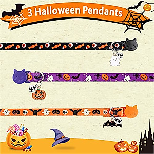3 Pack Halloween Cat Collars with Pumpkin, Ghost, Bat Ornament, Breakaway Adjustable Pumpkin Cat Kitten Collars for Halloween Cats Kittens Costume Decorations