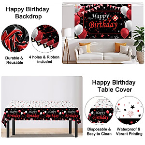 Red Birthday Decorations for Men Women Boys Girls, 75 PCS Red and Black Party Decorations Happy Birthday Backdrop Banner Party Supplies Confetti Star White Red and Black Balloons Arch Tablecloth