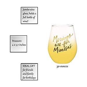 Slant Collections Stemless Wine Glass, 30-Ounce, Mornings Are For Mimosas