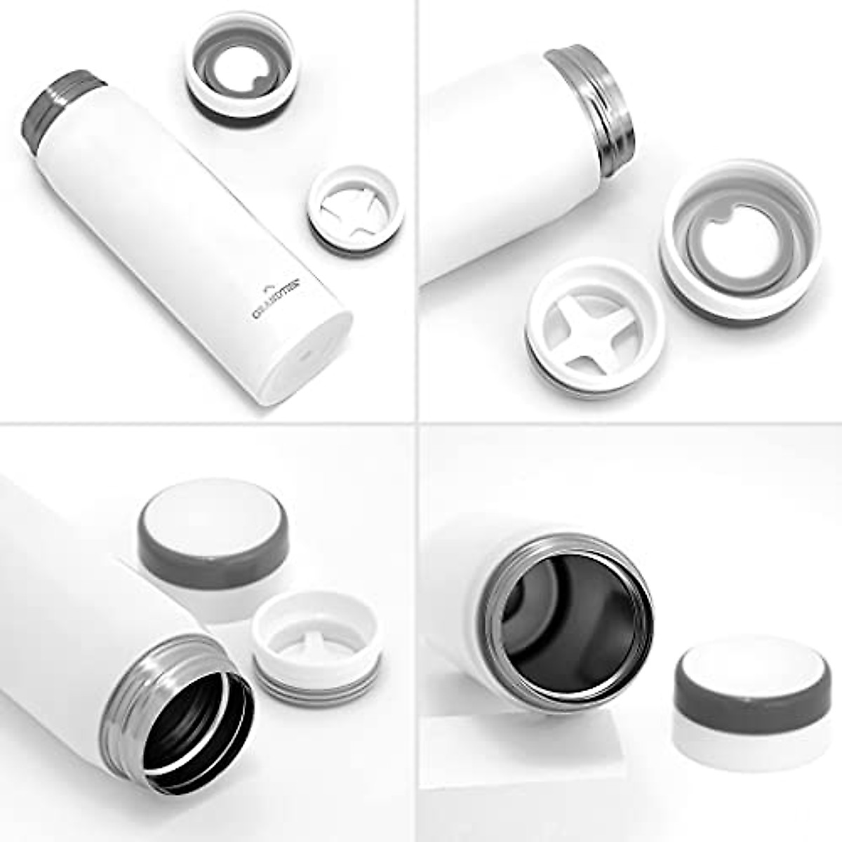 GrandTies Lightweight Travel Water Bottle with Strainer- 20oz Vacuum Insulated Water Bottles for Men & Women, Double Walled Metal Canteen, Keep Your Favorite Beverages Hot or Cold (White)