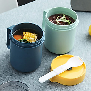 VOSAREA Microwave Soup Mug Lunch Bag Women Coffee Mug 1 Pc Soup Mug with Lid Portable Soup Mug Breakfast Cup Household Milk Cup with Spoon and Handles (500ml) Lunch Bag Women Coffee Mug