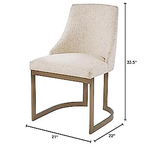 Madison Park Bryce Parsons Upholstered Accent Dining Chairs Set of 2, Padded Seat with Cushion, Antique Gold Metal Frame Back and Sled Leg, Contemporary Modern Chic for Kitchen, Cream 2 Piece
