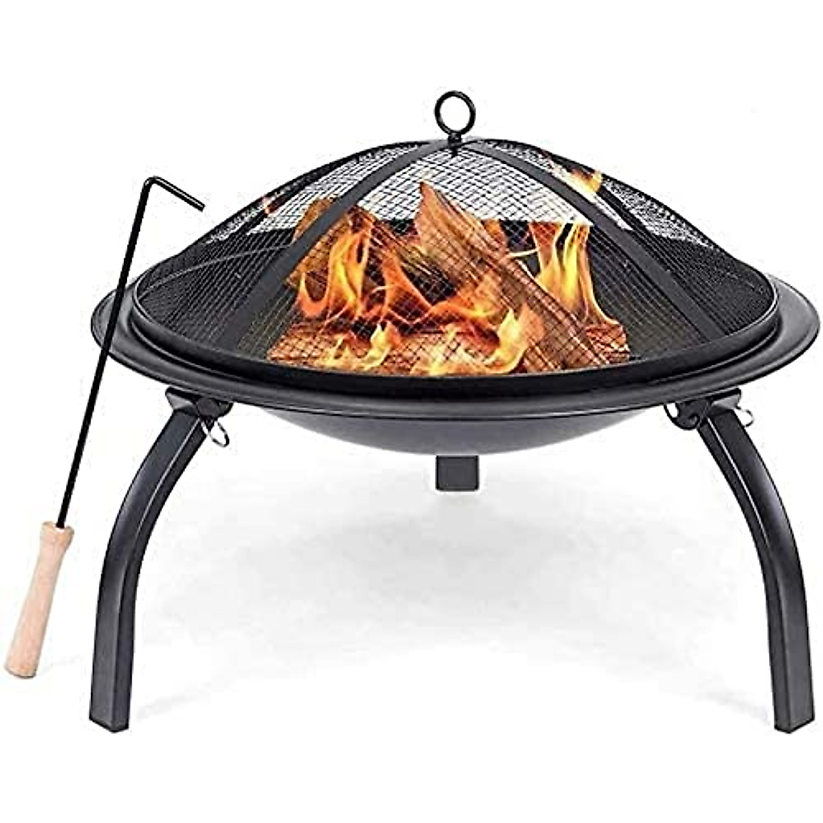 LEAYAN Garden Fire Pit Grill Bowl Grill Barbecue Rack 22 inch Fire Pit Steel Folding Outdoor Patio Heater Grill Camping Bowl BBQ with Poker, Grate, Grill with Cover BBQ Cooking for Camping Backyard