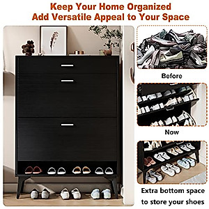 pazezog Shoe Storage Cabinet for Entryway, Shoe Cabinet with 2 Flip Drawers and 1 Storage Drawer, Freestanding Shoe Rack Storage Organizer with Adjustable Shelf for Entryway (Black)