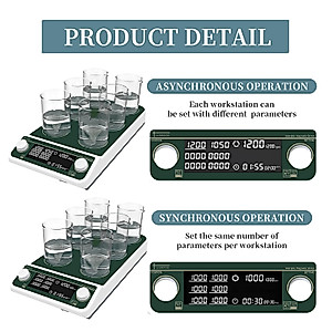 LABHOUSE Lab Multi Place Magnetic Stirrer 6-Position Magnetic Stir Plate 50-1500RPM Synchronization & Asynchronous Speed & Timing Control
