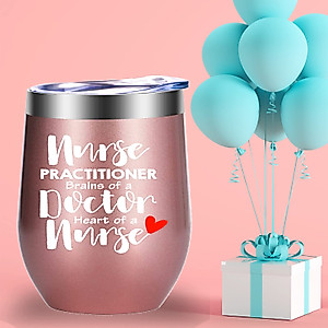 Mamihlap Nurse Practitioner Brains Of A Doctor,Heart Of A Nurse Wine Tumbler.Nurse Practitioner Gifts for Friend Daughter Women.Nurse Appreciation,Nursing School Graduation Gifts.(12 oz Rose Gold)