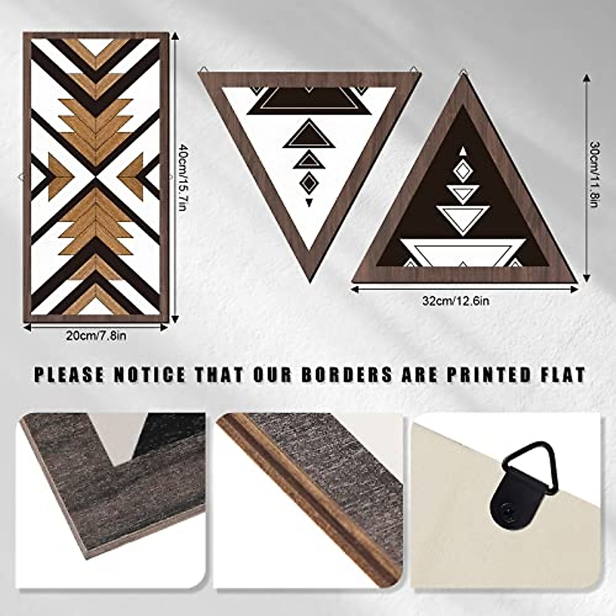 3 Pieces Wooden Aztec Sign Wall Art Farmhouse Home Wall Decor Wood Geometric Wall Hanging for Bedroom Living Room, Boho Wall Art Prints on Wood (Triangle Style)