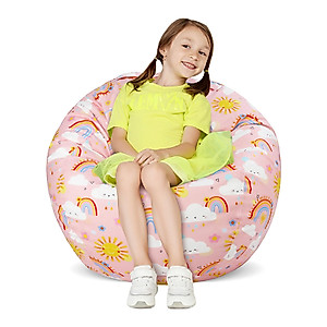 decalsweet Bean Bag Chair for Kids Stuffed Animal Storage Beanbag Chairs,Toddler Toy Storage Organizer for Girls and Boys,Large 32'' Cover Only（No Filling