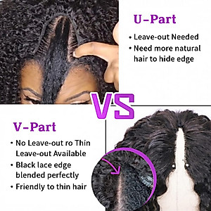 Ainmeys Curly V Part Wigs Brazilian Kinky Curly Human Hair Wigs for Black Women V Shape Wigs No Leave Out Lace Front Wigs Upgrade U Part Wigs Glueless Full Head Clip In Half Wigs(16IN 180% Density)