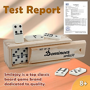 Smilejoy Dominoes Set for Adults, Domino Set for Classic Board Games,Double 6 Domino Game Set 28 Pieces with Wood Case (2 Players)