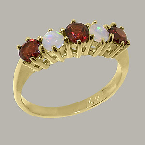 LetsBuyGold 14k Yellow Gold Natural Garnet & Opal Womens Eternity Ring - Size 10
