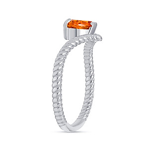 Takar Dainty 10k White, Yellow and Rose Gold Solitaire Heart-Shaped Genuine Citrine Rope Ring, Heart Shaped Promise Ring, Good luck Gift for her, Made in USA (White Gold, 8.5)