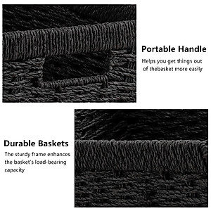 joybest Black Wicker Storage Baskets, Rectangular Wicker Baskets with Built-in Handles,Paper Rope Baskets for Organizing 2 Pack, 13.4L x 8.3W x 7.1H
