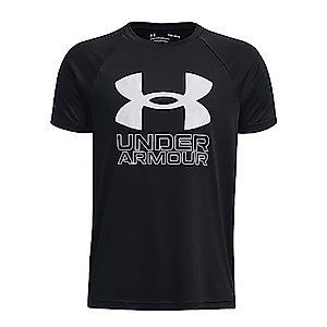 Under Armour Boys Tech Hybrid Printed Fill Short-Sleeve T-Shirt, (009) Black / / White, Medium
