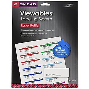 Smead 64915 Viewables Color Labeling System Label Pack Refill 3 1/2 Inch White 160/Pack