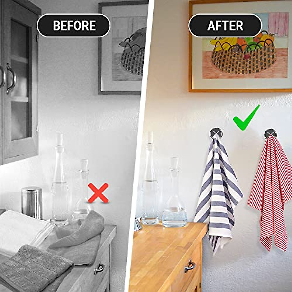 Round Adhesive Kitchen Towel Hook – Holder for Bathroom Hand Dish Towel Self Hook Easy Installation Firmly Without Tearing Ideal Mount Home Wall Cabinet Door Garage No Drilling Required Hanger 6 Pack