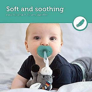 Plush Animal Pacifier Holder - Detachable Universal Paci Toy for Babies & Toddlers, Dexy The Dog White and Grey Stuffed Animal by ZazuKids