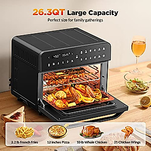 26.3QT/25L Extra-Large Air Fryer Toaster Oven, Convection Oven Countertop, Bake & Broil, 12-in-1 Air Fryer Convection Toaster Oven Combo, Digital Control Multifunction Pizza Oven, Black Nonstick Stainless Steel