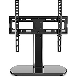 Universal Swivel Table Top TV Stand Base Replacement for 27 32 37 39 40 43 49 50 55 60 Inch LCD LED Flat Screens up to 88 lbs, Height Adjustable Pedestal TV Mount with Tempered Glass Base