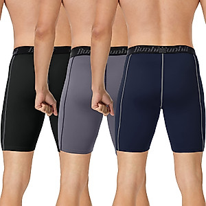 Runhit 3 Pack Sports Compression Shorts Men with Phone Pockets,Spandex Underwear for Men Shorts Running Short Workout Athletic Base Layer