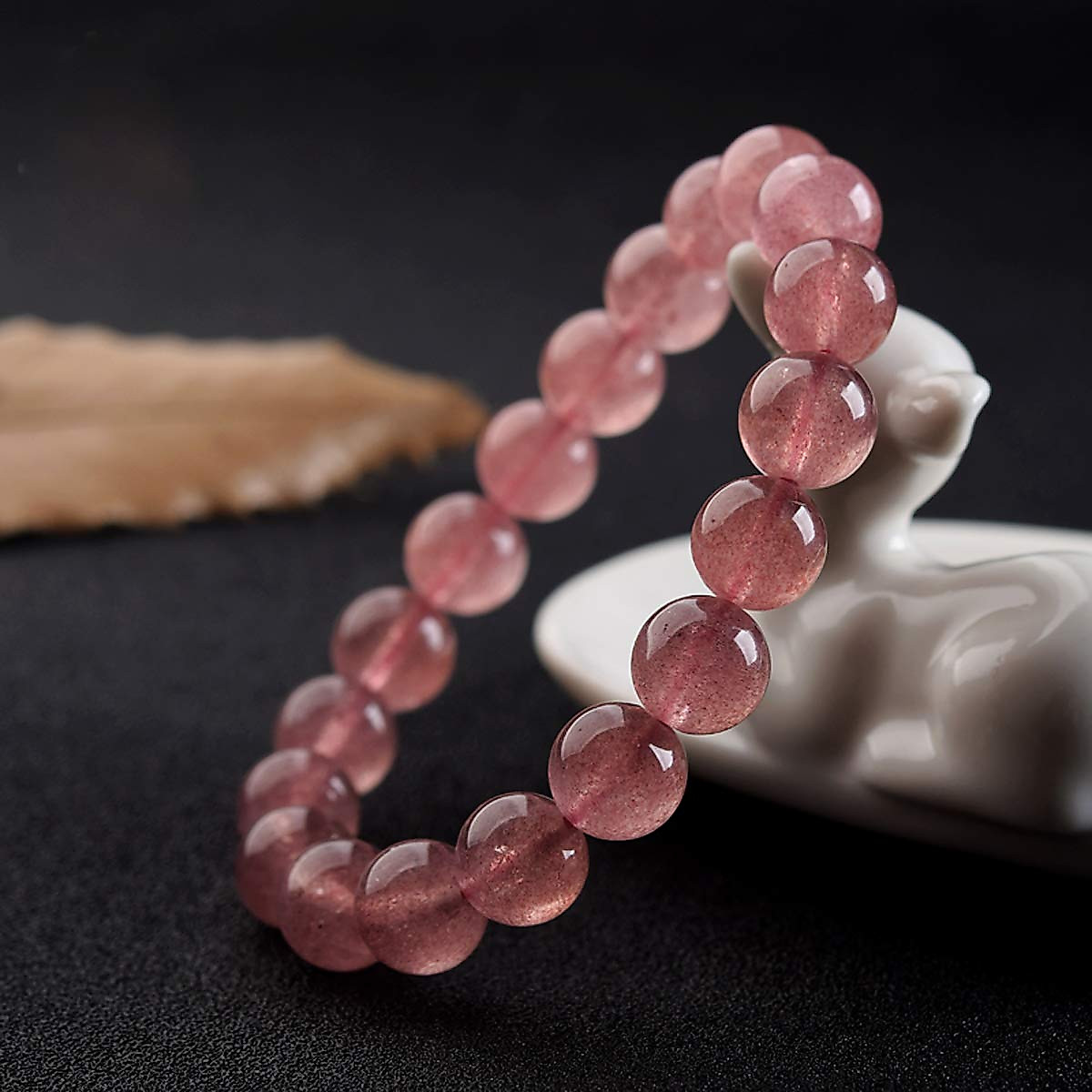 Jan&Dee Natural Women Strawberry Quartz Stretch Crystal Bracelet Beads 8mm