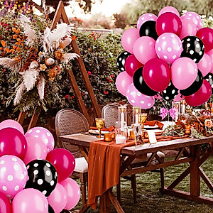GREMAG Black Pink Balloon, 100 Pcs Latex Balloon, 12inch Black Hot Pink Polka Dot Balloon, Pink Party Decoration Balloon Kit, for Cartoon Mouse Themed Party, Baby Shower, Birthday, Girl Party Supplies