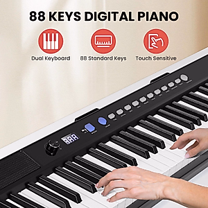 Asmuse Keyboard Piano 88 Key, Digital Piano Full Size Semi Weighted with 2 Speakers, Electric Piano Keyboard for Beginners, Music Keyboard with 128 Rhythms 128 Tones 80 Demo Songs