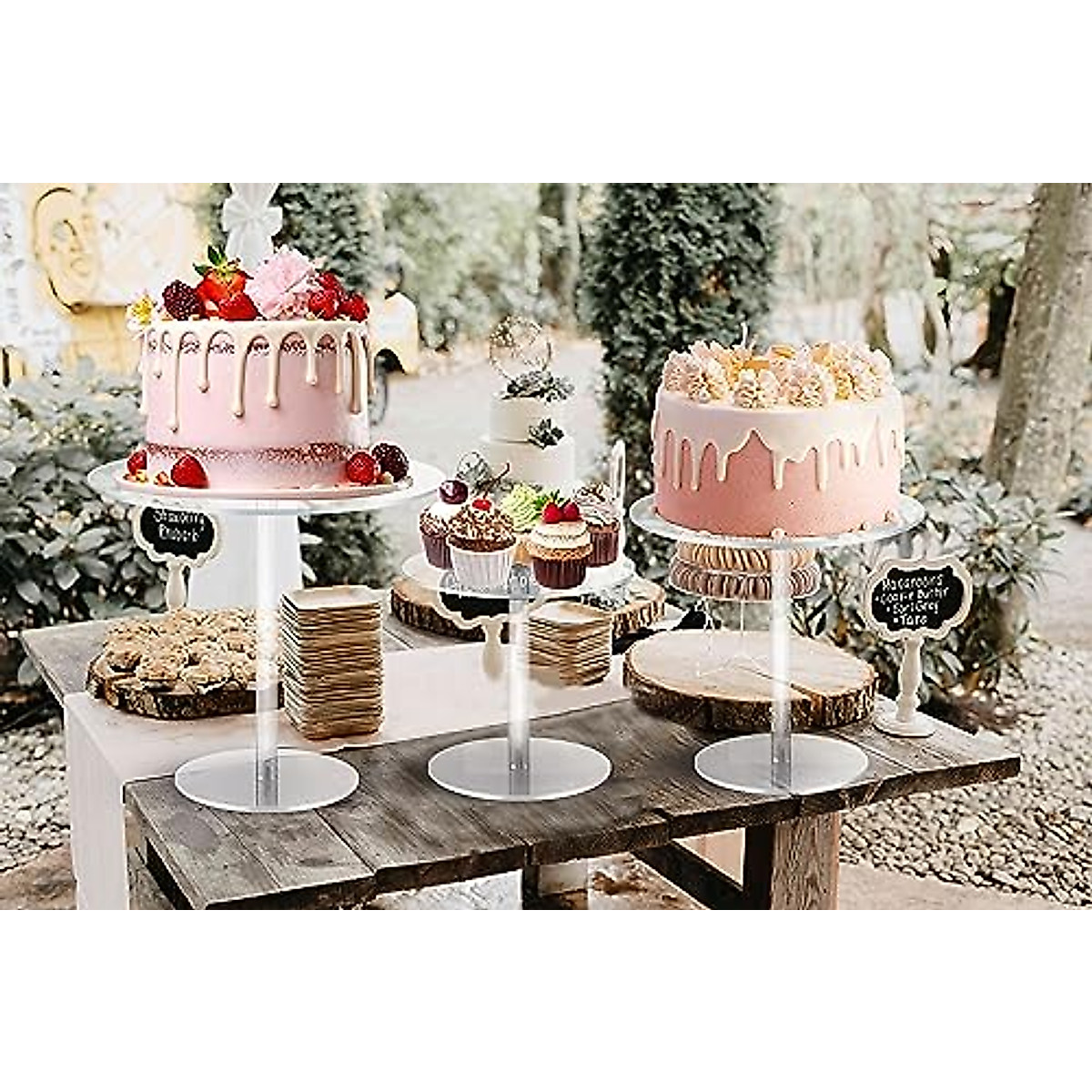 POMINEL Acrylic Cake Stand Set of 3, Clear Cake Stand Round Tall Cake Stand for Dessert Table Display Set, Cupcake Stand Dessert Cupcake Pastry Candy Display Riser for Wedding, Event, Birthday Party