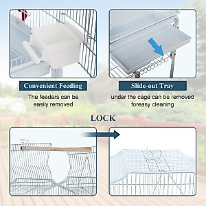 Bird Cages for Parakeets Cockatiels Lovebirds Macaw Conure, Large 64 Inch Open Top Parakeet Cage with Stand & Storage Shelf, White Wrought Iron Flight Pet House