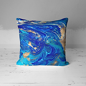 iiRov Summer Design Ink-Fuzed Decorative Throw Pillow - Vivid Blue Gold Acrylic