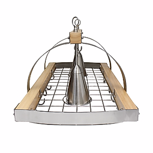 Elegant Designs PR1001-WOD 2 Light Kitchen Wood Pot Rack with Downlights, Wood with Brushed Nickel Accents