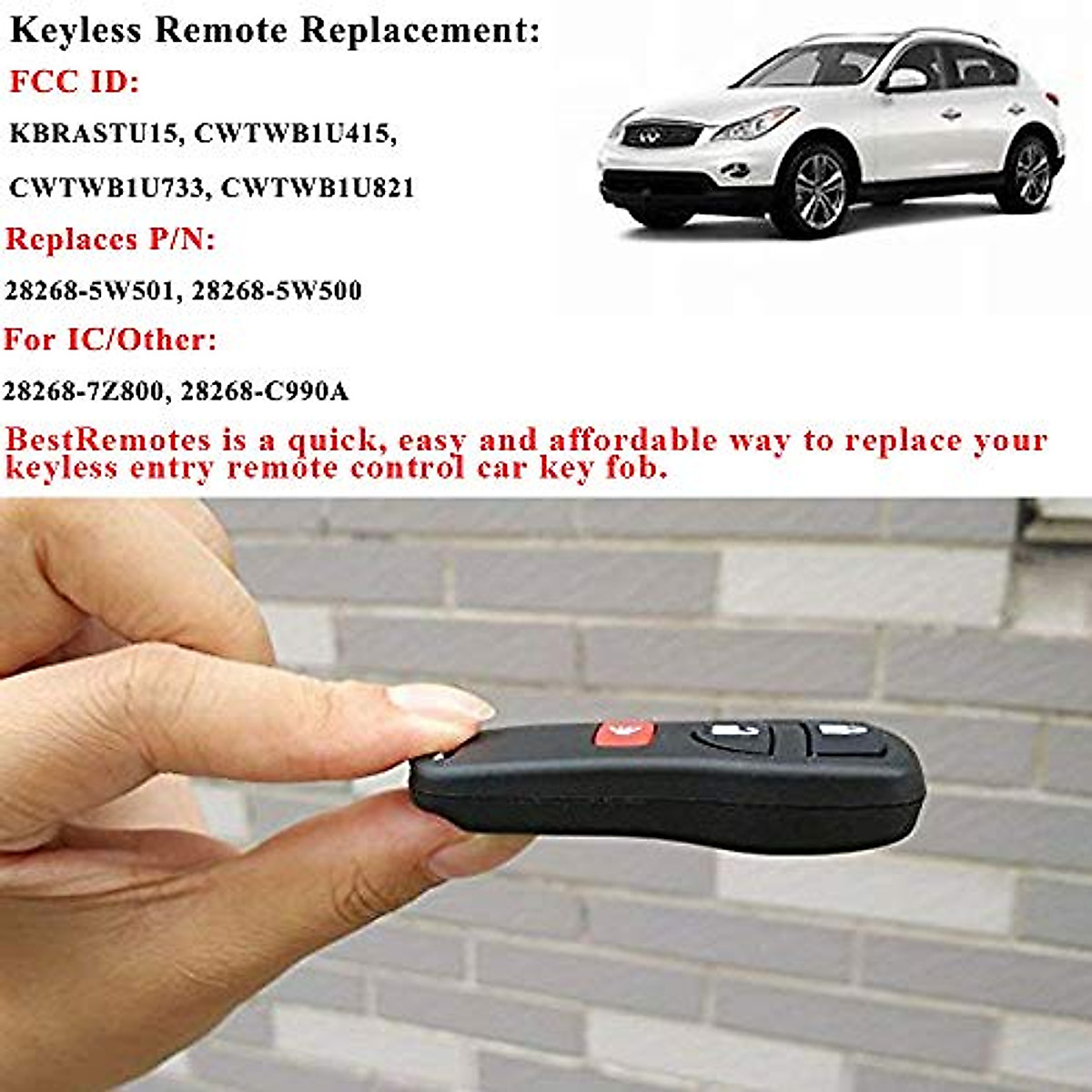 Key Fob, Compatible for Nissan Murano Sentra Titan Key Fob, BestRemotes Keyless Entry Remote Control Car Key Fob Replacement for KBRASTU15 CWTWB1U733(Pack of 2)