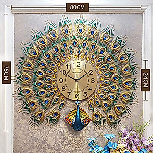 Crystal Living Room Clock Creative Personality Art Decoration Mute Quartz Hanging Clock,Home Decoration Peacock Wall Clock F 80x75cm(31x30inch)