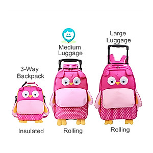 yodo Zoo 3-Way Kids Suitcase Luggage or Toddler Rolling Backpack with wheels, Medium Owl