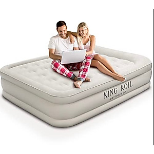 King Koil Luxury Queen Size Air Mattress with Built-in Pump, Plush Top, Home Camping Guests Inflatable Airbed, Double High Blow Up Mattress, 1-Year Manufacturer Direct Warranty