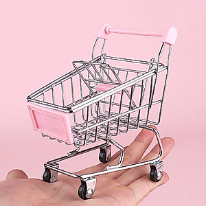 Mini Supermarket Handcart 2 Pcs Mini Shopping Cart Supermarket Handcart Shopping Utility Cart Mode Desk Storage Toy Holder(Pink&Light Blue)