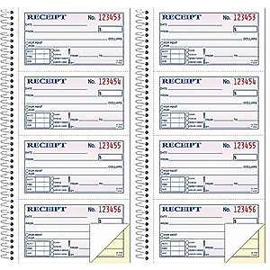 Money/Rent Receipt Book, 2-Part, Carbonless, 11 x 5.25 Inches, 4 Receipts/Page, 200 Sets per Book (4161), White Pack of 2