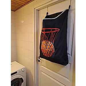 ByRebes Large over the Door Laundry Hamper for Boys w Hooks Basketball Laundry Basket College Dorm Room Essentials Bathroom Decor Wall Hanging Bag