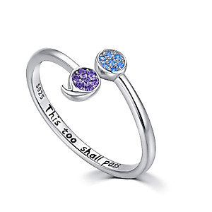JUSTKIDSTOY Semicolon Ring for Women 925 Sterling Silver Adjustable Open Ring Recovery Suicide Awareness Jewelry Inspirational Ring
