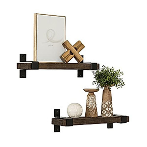del Hutson Designs 20" Industrial Grace Wrap Bracket Farmhouse Solid Natural Pine Wood Wall Mount Display Ledge Floating Shelf, Dark Walnut (Set of 2)
