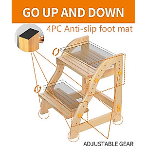 Wooden Step Stool for Kids, Kitchen Toddler Step Stool for Bathroom Sink and Toilet Stool for Kids Potty Training Anti-Slip Sturdy Height Lift Stool (Natural)