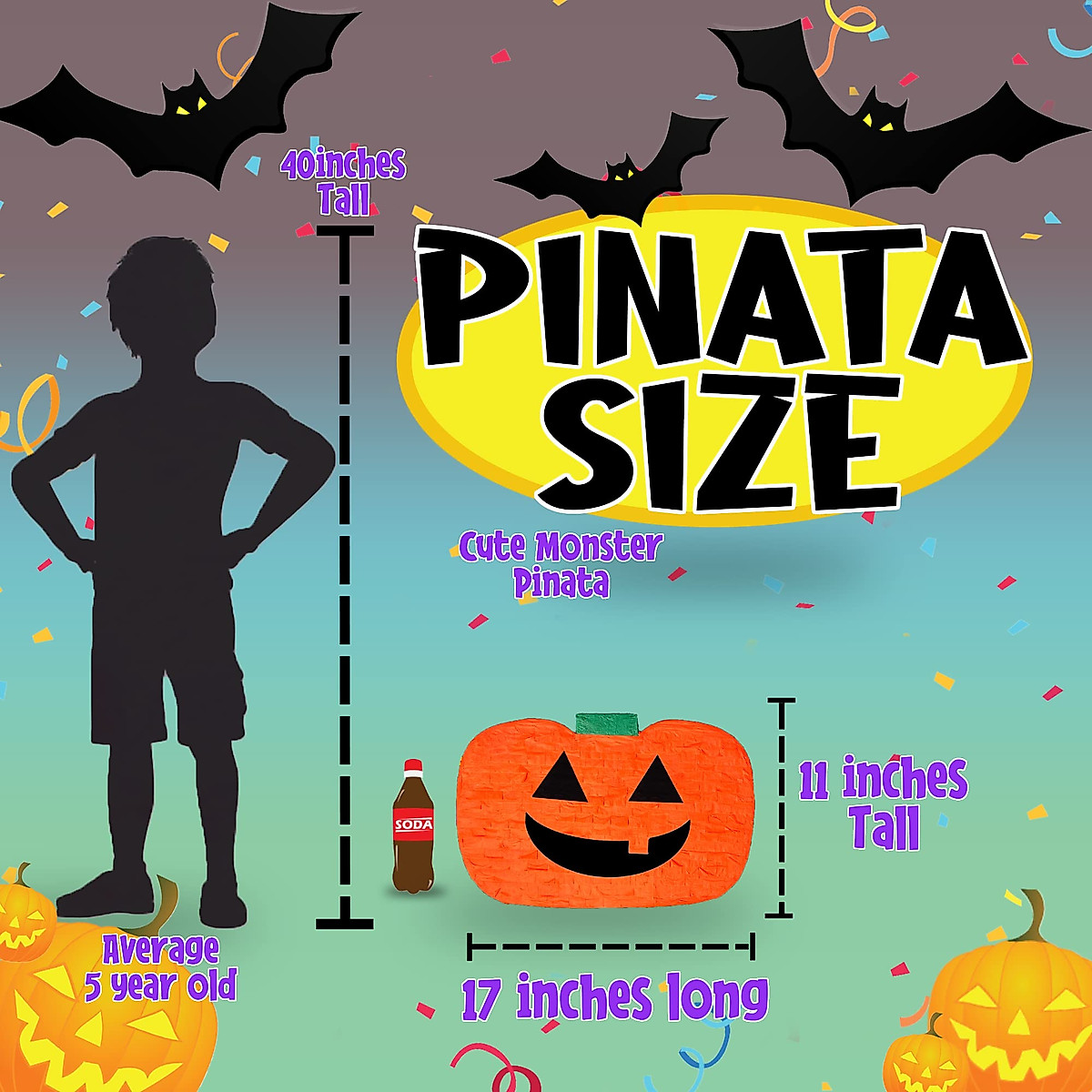 Halloween Pumpkin Piñata with stick 17"x10" Perfect for Halloween Party Decorations, Photo Prop, October Birthday, Funny and Spooky - Fits candy/favors: by Get a piñata